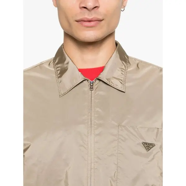 Prada Patch Pocket Logo Plaque Shirt Jacket - Cream