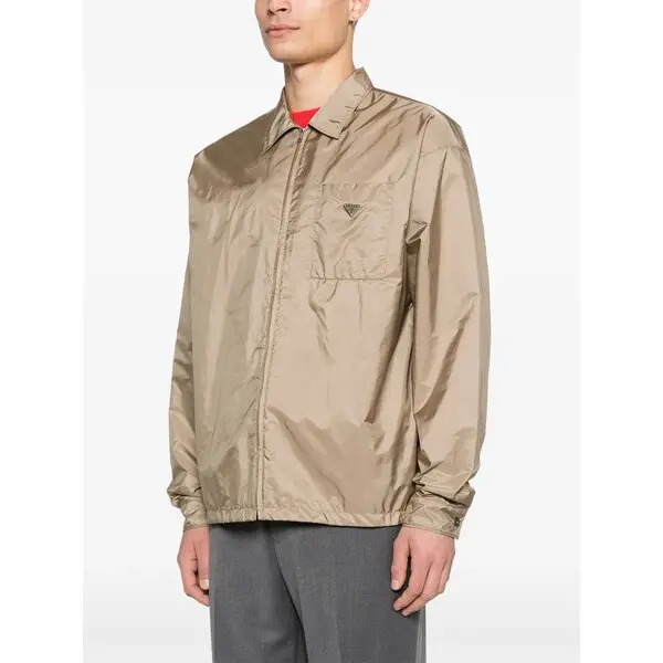 Prada Patch Pocket Logo Plaque Shirt Jacket - Cream