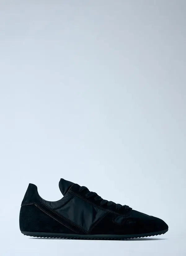 Rick Owens Suede And Nylon Paneled Low-top Sneakers - Black