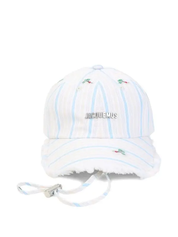 Jacquemus White Jacquard Stripe Baseball Cap With Embroidery And Fringe Trim - Multicolor