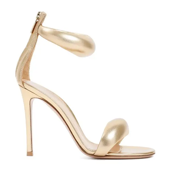 GIANVITO ROSSI Gold Metallic Leather Stiletto Sandals - Silver