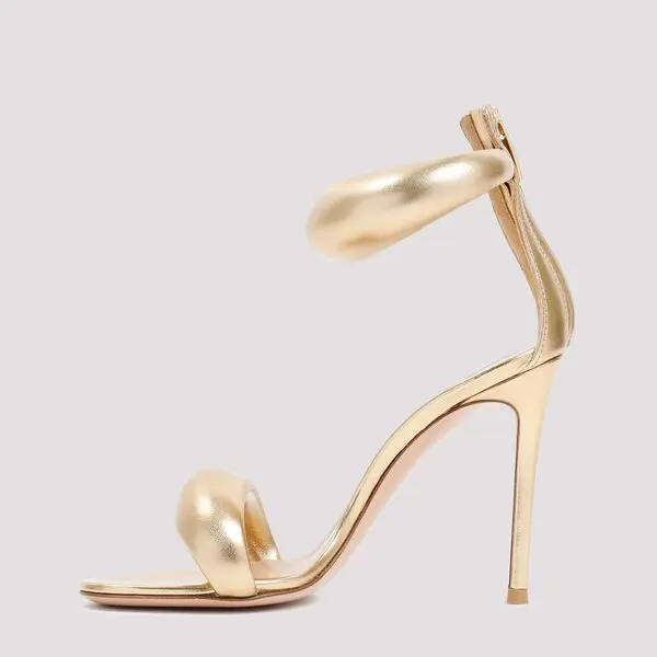 GIANVITO ROSSI Gold Metallic Leather Stiletto Sandals - Silver