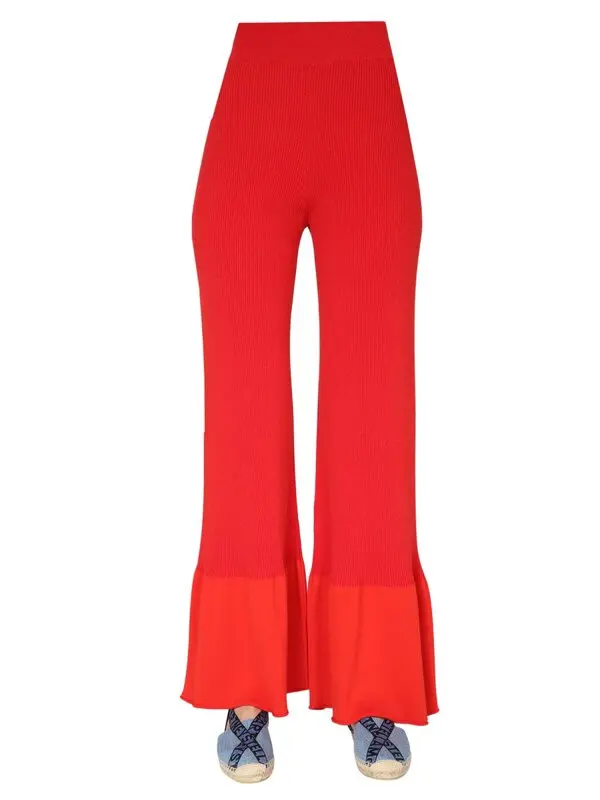 Stella McCartney Ribbed Knit Flared Trousers - Red