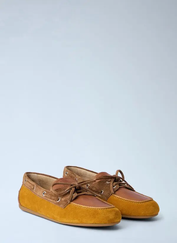 Miu Miu Suede And Leather Boat Shoes - Brown