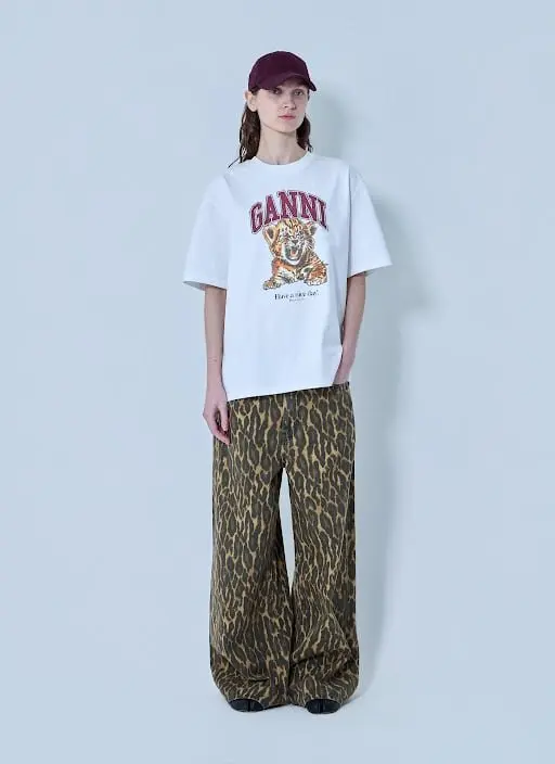 GANNI Printed Wide-leg Denim Jeans
