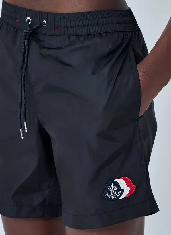 Moncler Elasticated Swim Shorts With Drawstring Waistband - Black