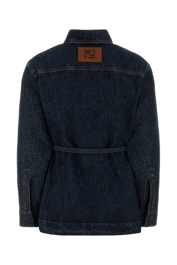 Fendi Denim Jacket With Ff Buckle Belt - Blue