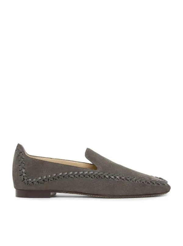 Giorgio Armani Grey Suede Slip-on Sneakers With Braided And Woven Embroidery - Gray
