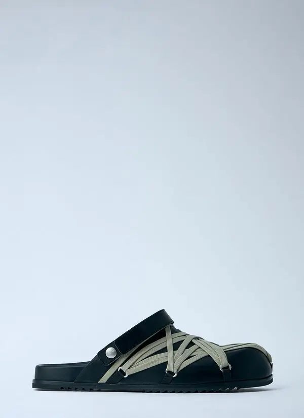 Rick Owens Megalace Mule Granola Flats - Black