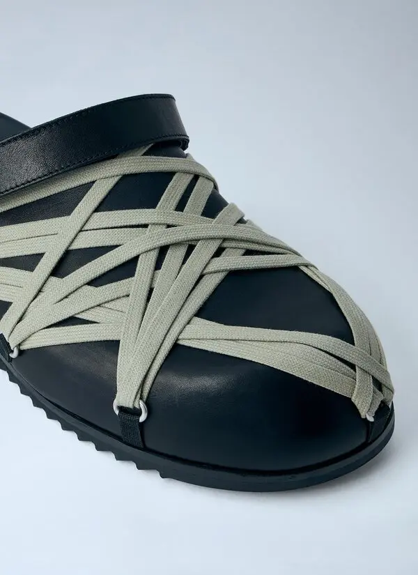 Rick Owens Megalace Mule Granola Flats - Black