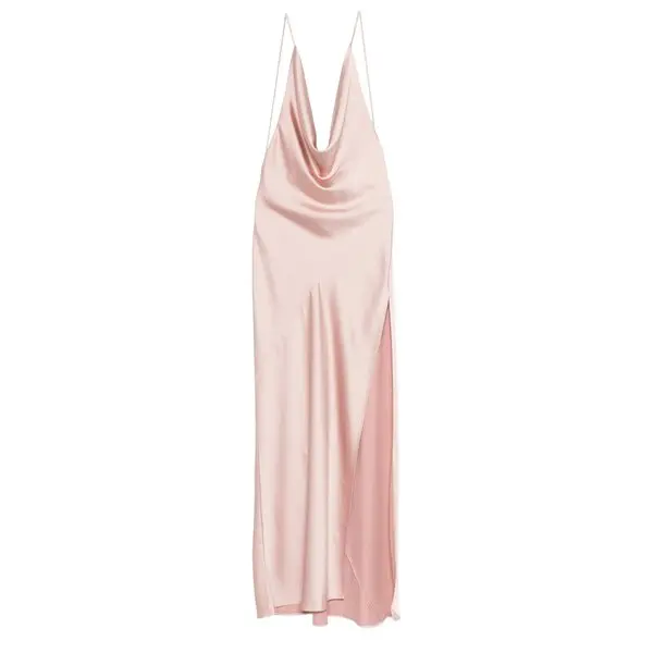 Andamane Spaghetti Straps Cowl Neck Side Slit Dress