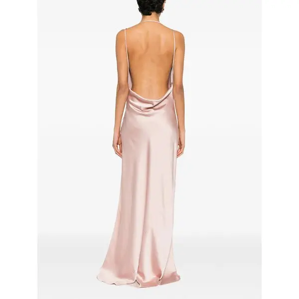 Andamane Spaghetti Straps Cowl Neck Side Slit Dress