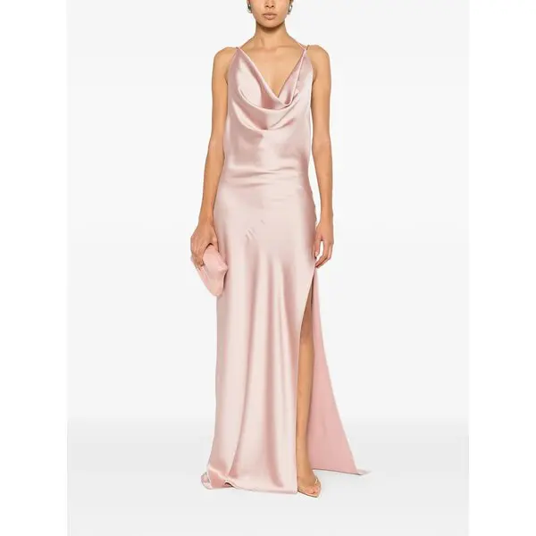 Andamane Spaghetti Straps Cowl Neck Side Slit Dress