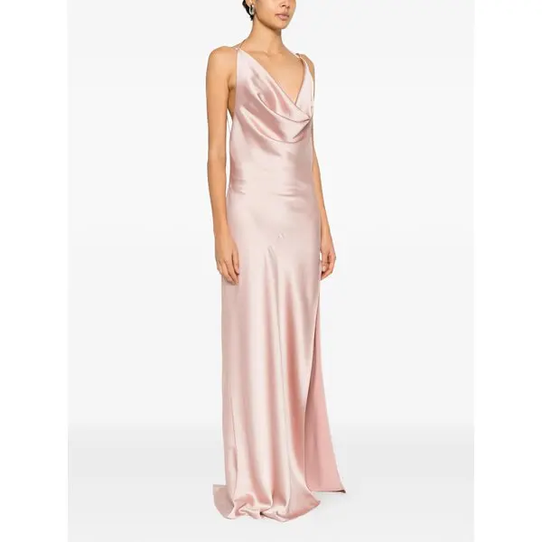Andamane Spaghetti Straps Cowl Neck Side Slit Dress