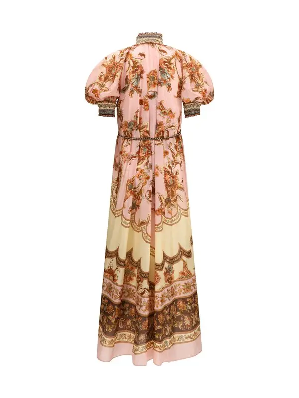 Zimmermann Aster Billow Dress Printed Silk Maxi Dress With Puff Sleeves And Belted Waist - Multicolor