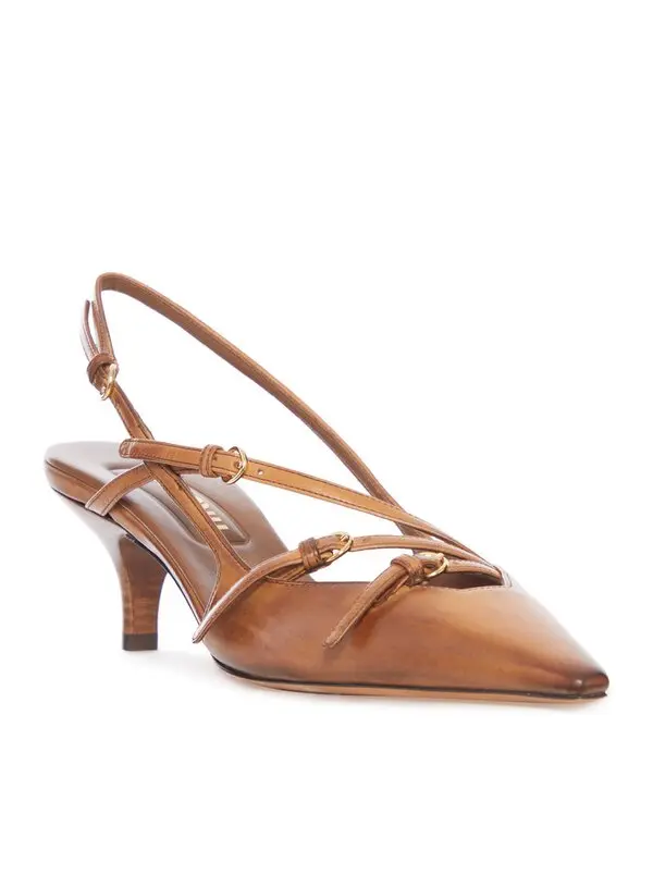 Miu Miu Leather Slingback Pumps With Buckles