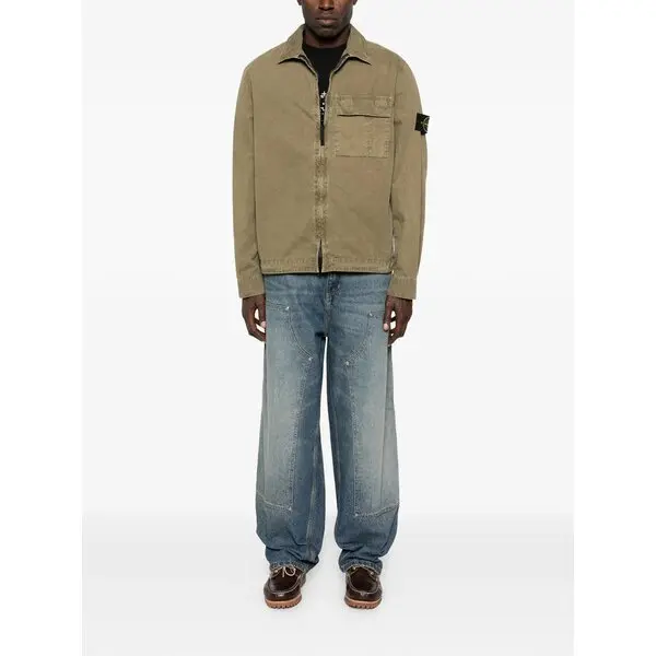 Stone Island Zip-up Cotton Shirt Jacket - Green