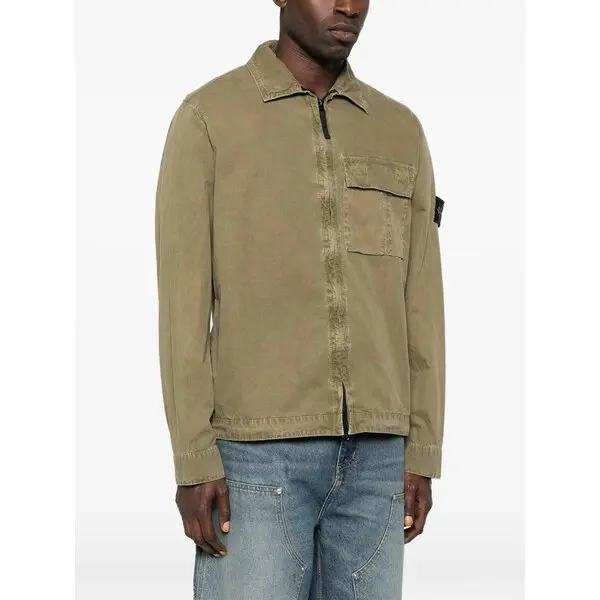 Stone Island Zip-up Cotton Shirt Jacket - Green