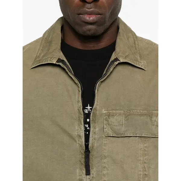 Stone Island Zip-up Cotton Shirt Jacket - Green