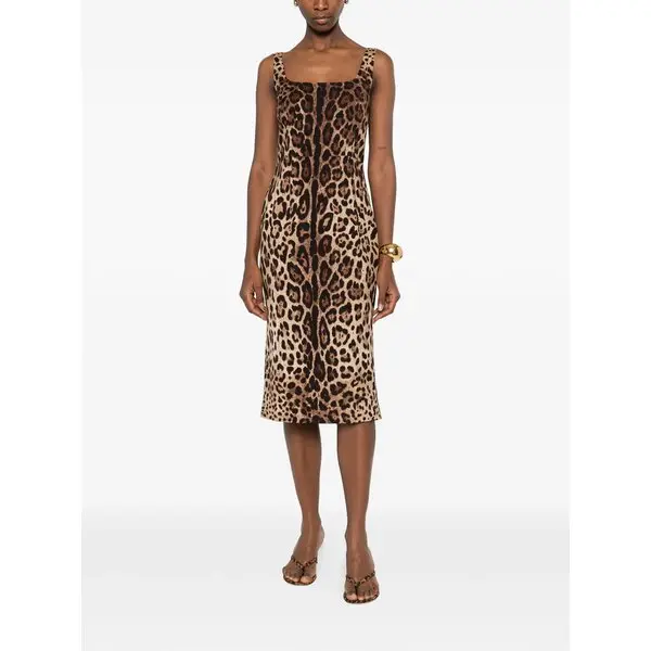 Dolce & Gabbana Leopard Print Sleeveless Square Neck Dress