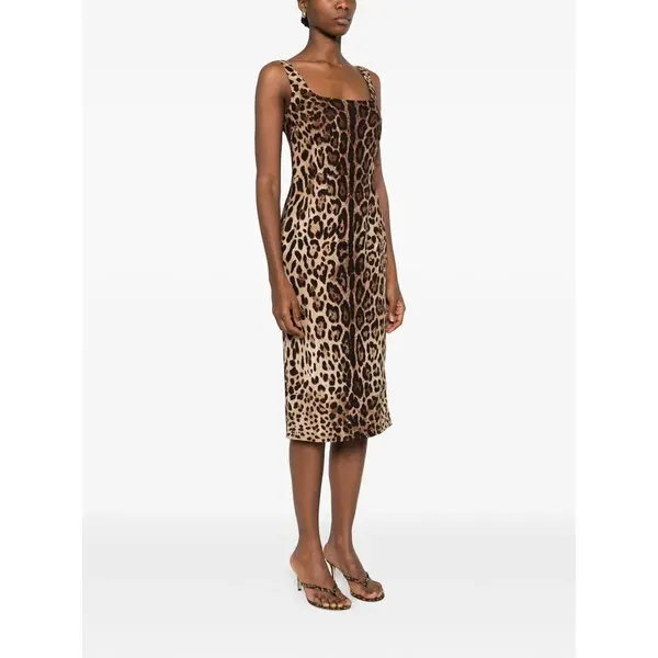 Dolce & Gabbana Leopard Print Sleeveless Square Neck Dress