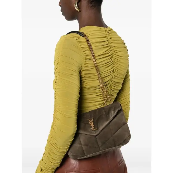 Saint Laurent Quilted Suede Shoulder Bag