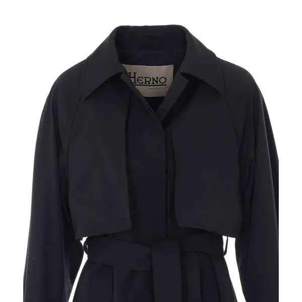 Herno Belted Crinkle Woven Trench Coat - Black