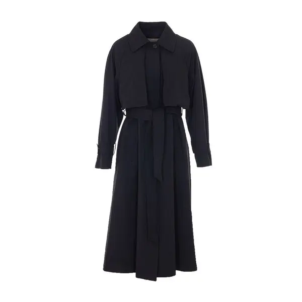 Herno Belted Crinkle Woven Trench Coat - Black