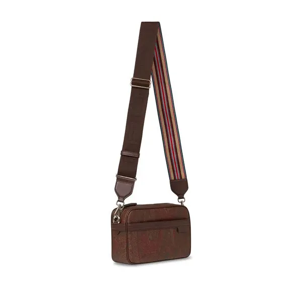 Etro Paisley Print Calf Leather Messenger Bag - Brown