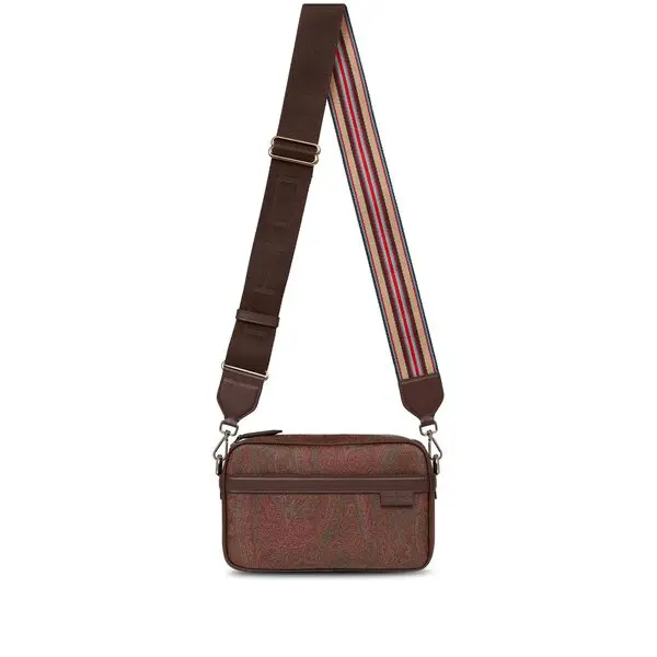 Etro Paisley Print Calf Leather Messenger Bag - Brown