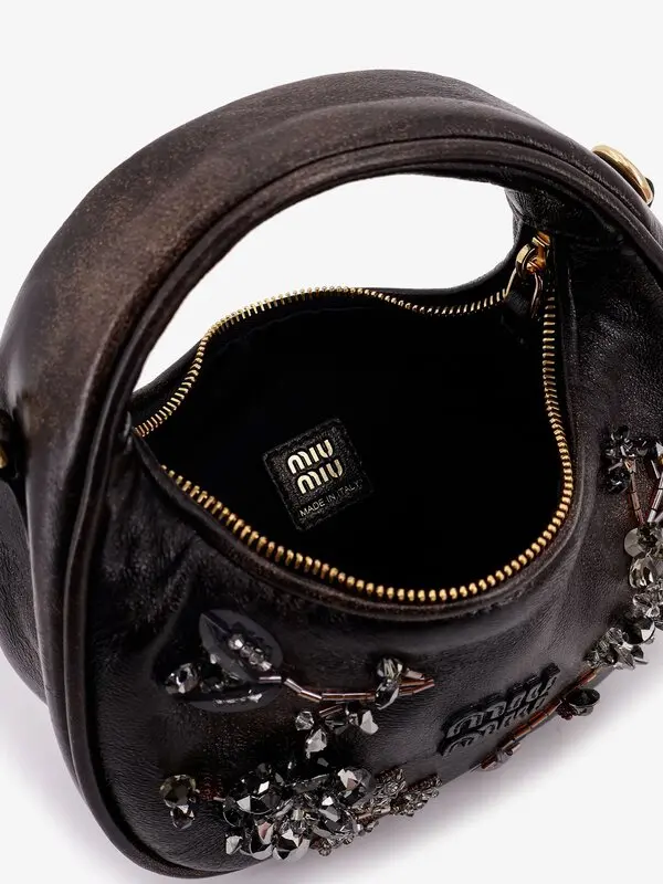 Miu Miu Wander Leather Mini Crossbody Bag With Embroidery