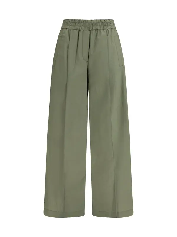 Brunello Cucinelli Mixed Cotton Wide Leg Pants - Green