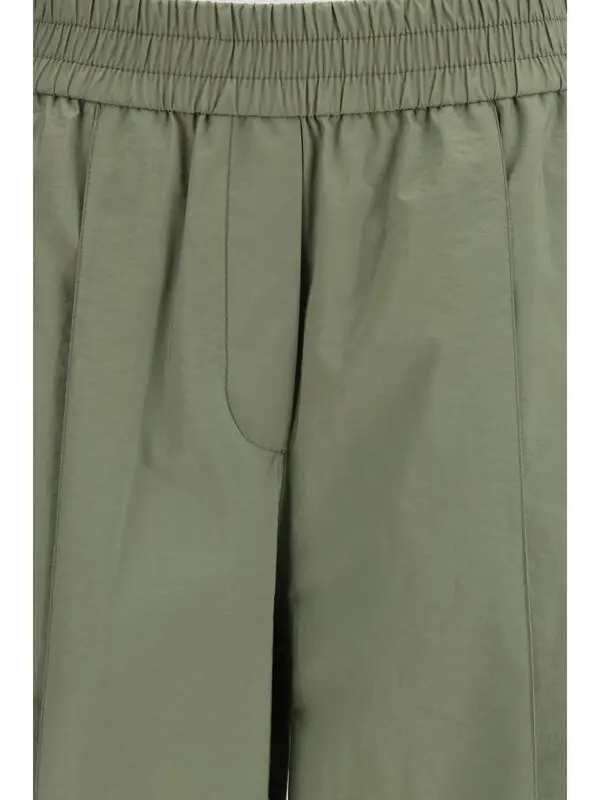 Brunello Cucinelli Mixed Cotton Wide Leg Pants - Green