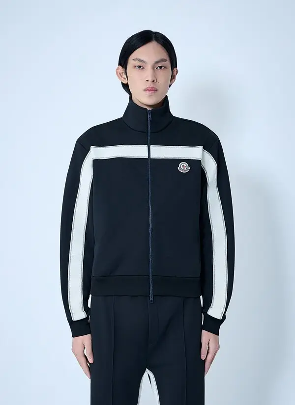 Moncler High-neck Zip Jacket With Logo Patch - Black