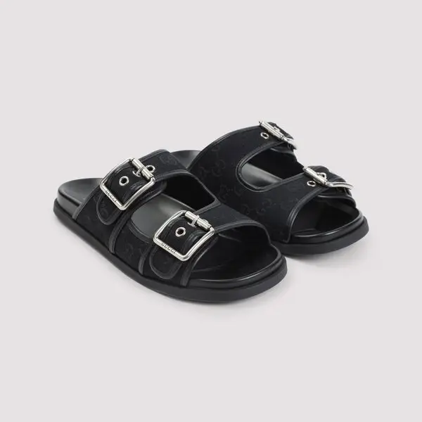 Gucci Gg Canvas Sandals With Buckle Detail - Black