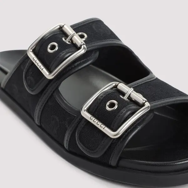 Gucci Gg Canvas Sandals With Buckle Detail - Black