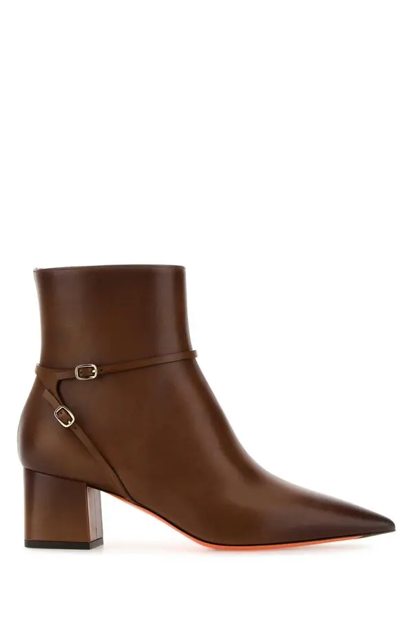 Santoni Leather Ankle Boots With Buckled Ankle Strap
