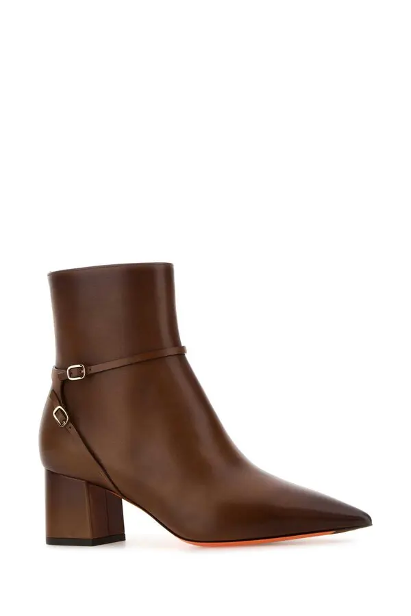 Santoni Leather Ankle Boots With Buckled Ankle Strap