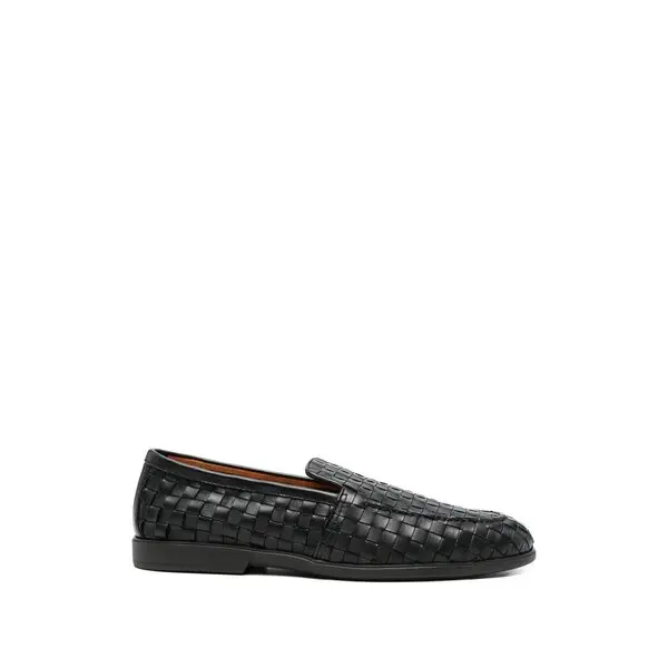 Santoni Woven Leather Loafers - Black