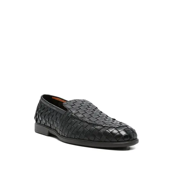 Santoni Woven Leather Loafers - Black