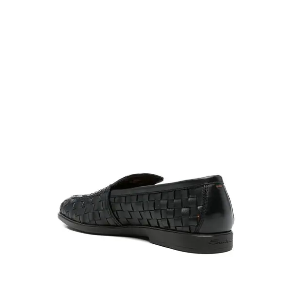 Santoni Woven Leather Loafers - Black