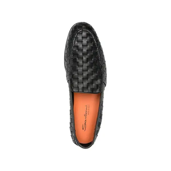 Santoni Woven Leather Loafers - Black