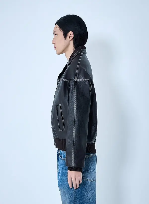 WALES BONNER Leather Button-up Jacket