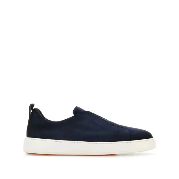 Santoni Navy Suede Slip-on Trainers