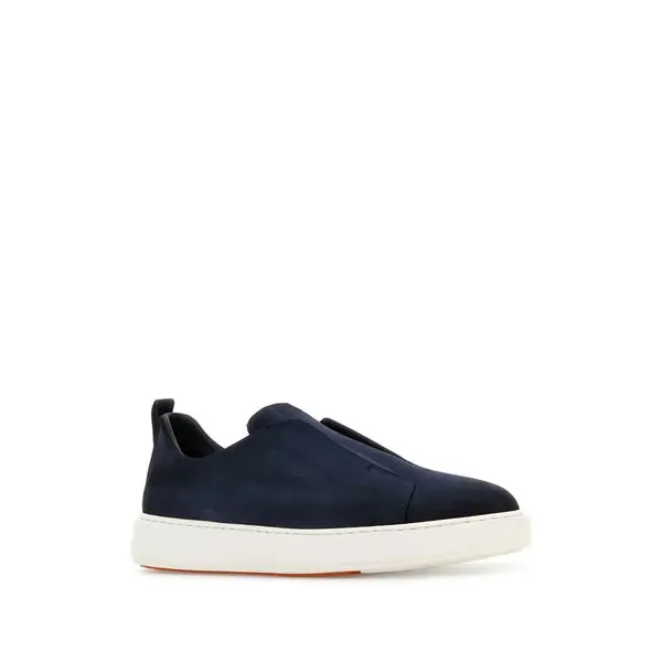 Santoni Navy Suede Slip-on Trainers