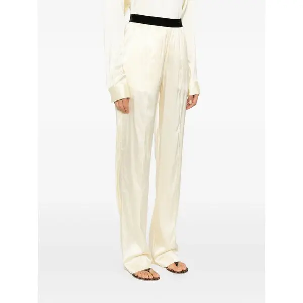 TOM FORD Cream Silk Blend Straight Leg Trousers - Yellow