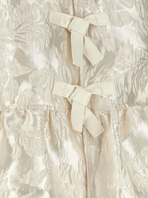 GANNI Satin Peplum Blouse With Bow Detail - White