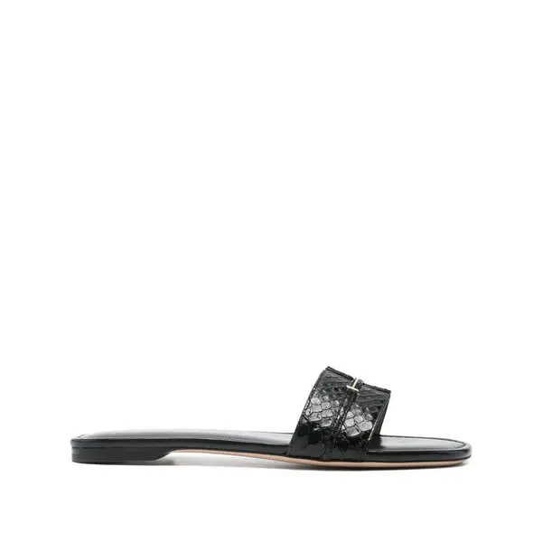 TOM FORD Embossed Finish Open Toe Flat Slip-on Sandals - Black
