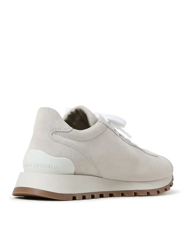Brunello Cucinelli Suede Runners With Monili Embellishment - Cream