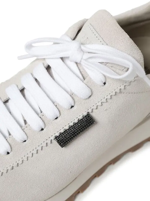 Brunello Cucinelli Suede Runners With Monili Embellishment - Cream